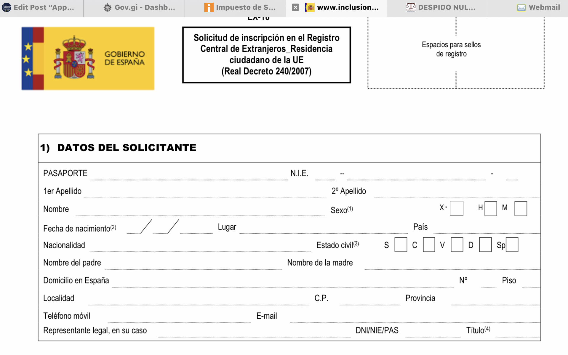 Application (EX FORMS) For Extranjería - Citizens Advice Bureau Spain